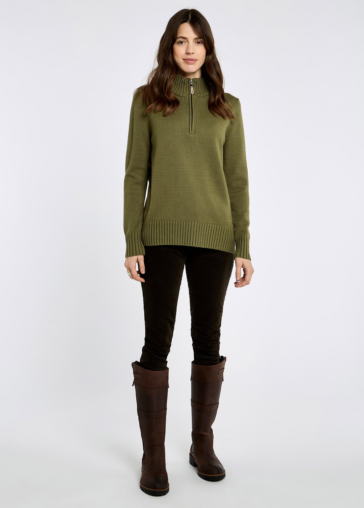 Markham Women's zip neck sweater - Dusky Green
